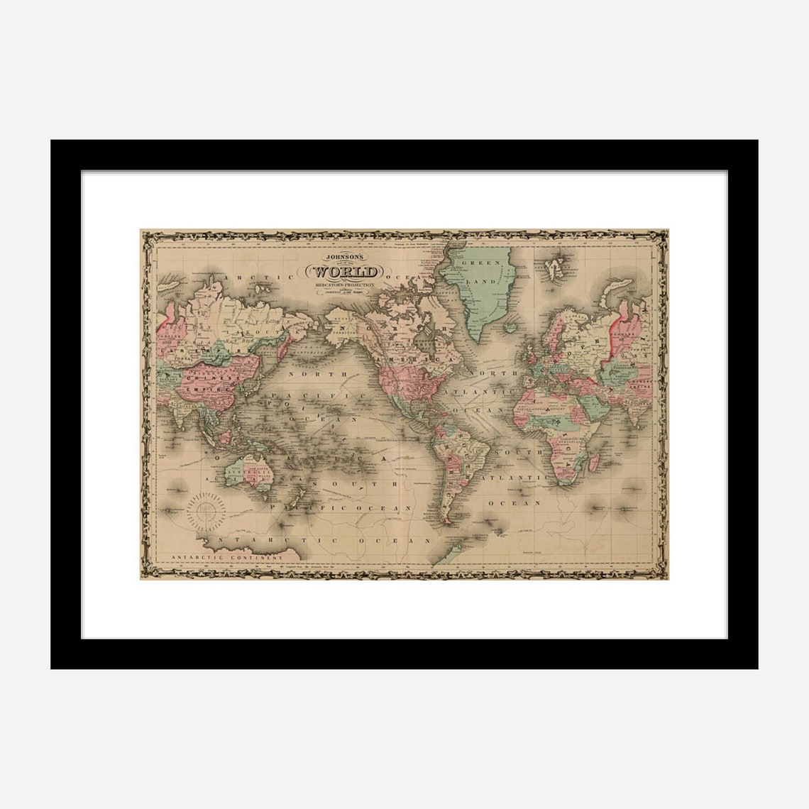 World Map by A.J. Johnson Vintage Global Map as a Digital Image ...