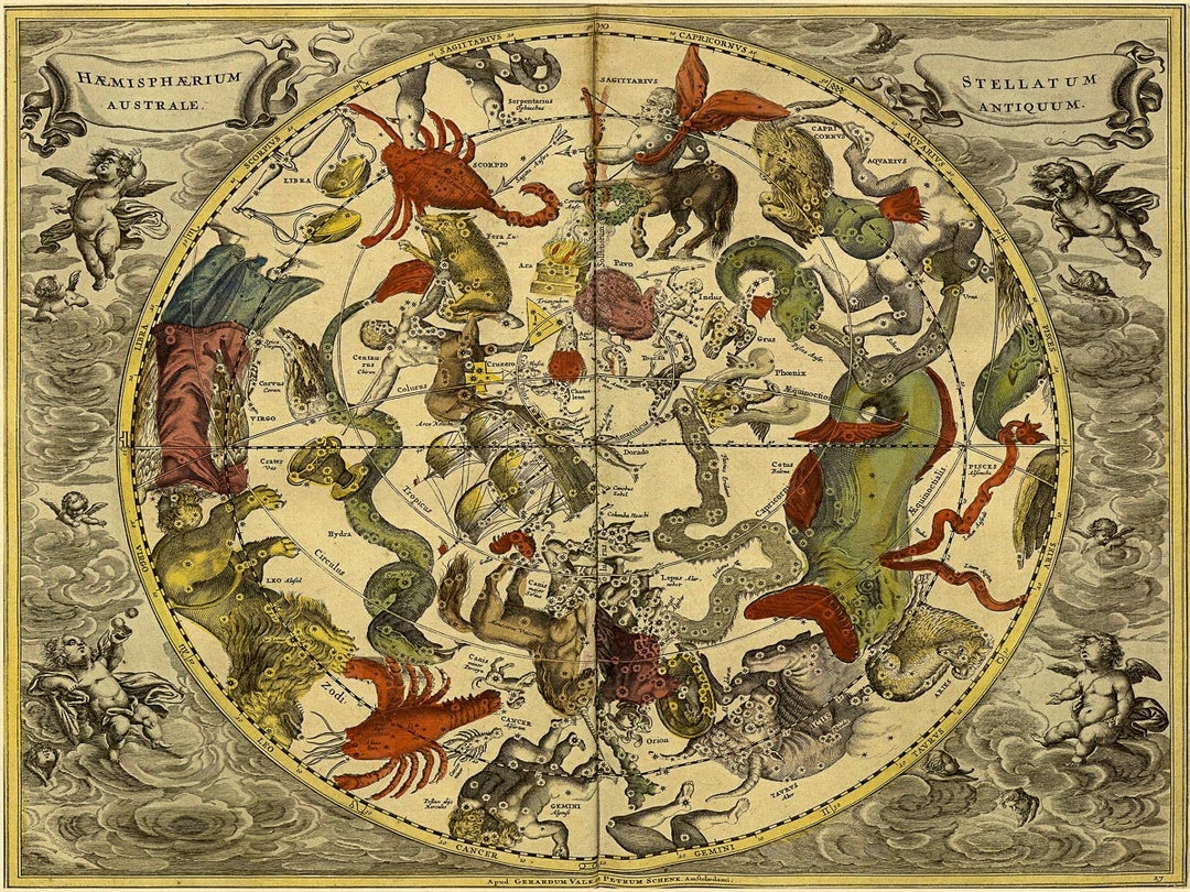 Map of the Heavens Haemisphaerium Australe by Andreas Cellarius as a ...