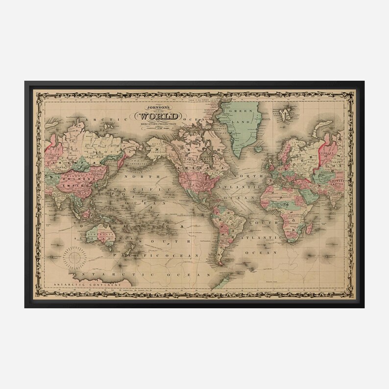World Map by A.J. Johnson Vintage Global Map as a Digital Image ...