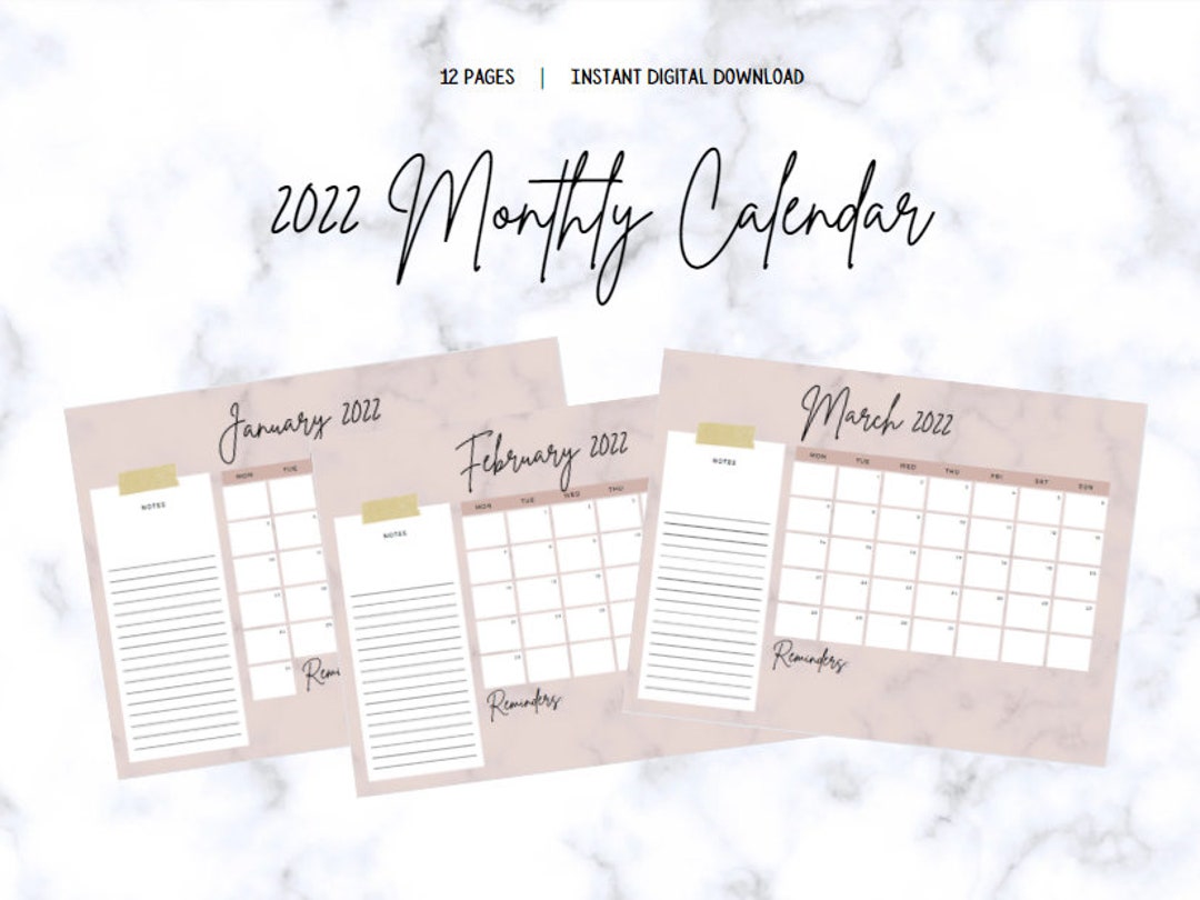 Digital Blush Marble 2022 Calendar - Etsy
