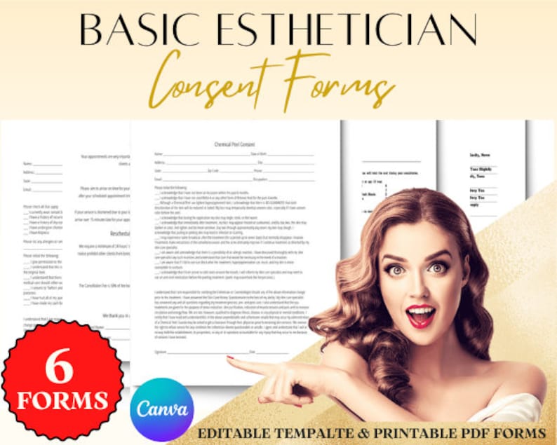 Basic Esthetician Consent Forms Template Bundle, Treatment Digital Printable, Canva Editable ...