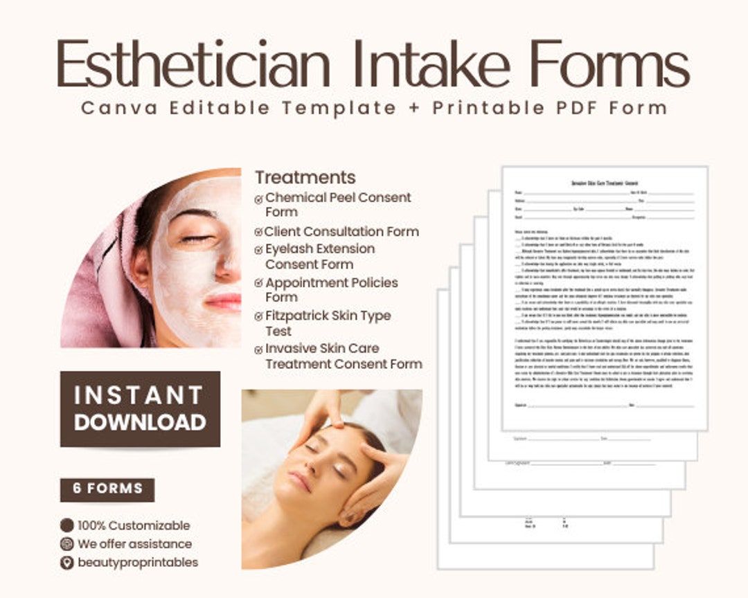 Esthetician Intake Forms Template Bundle, Treatment Digital Printable ...