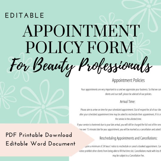 Appointment Policy Form Salon and Spa Template, Esthetician Forms ...
