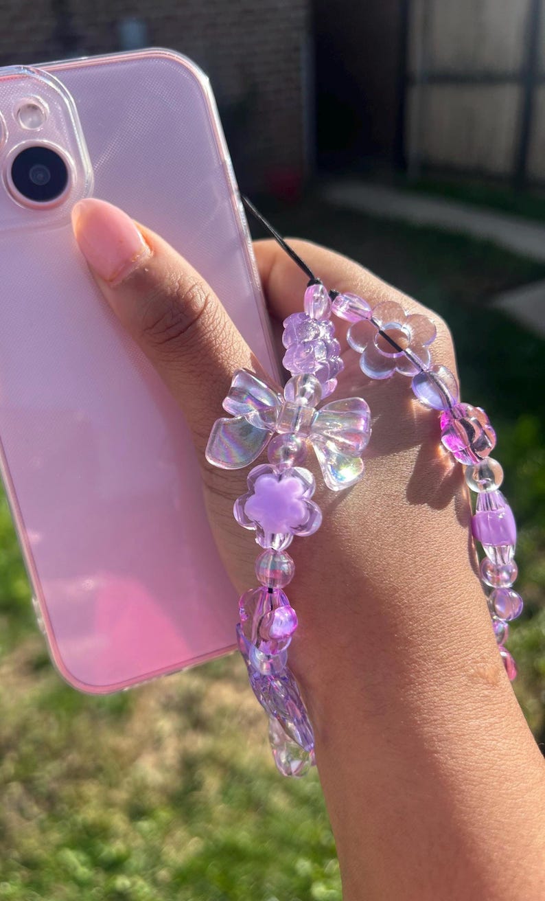Iridescent Purple Beaded Phone Charm Strap - Etsy