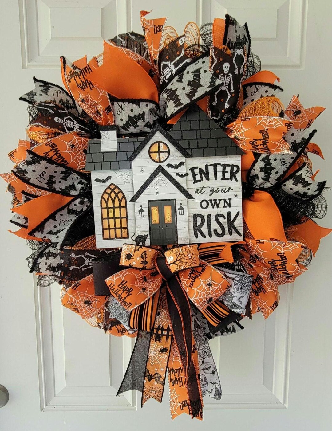 Halloween Wreath With Haunted House, Spooky Enter at Your Own Risk ...