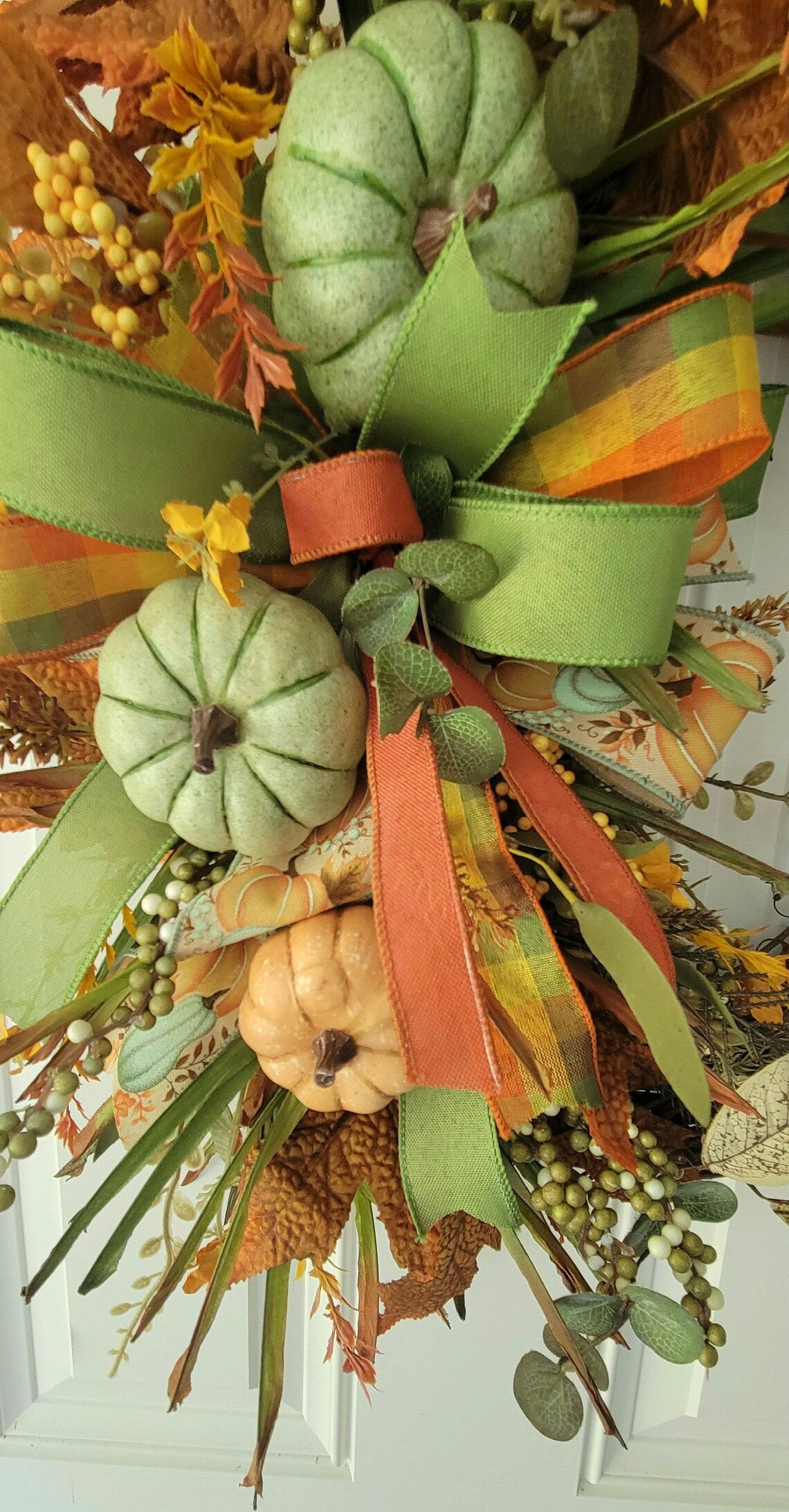 Handmade Autumn Harvest Wreath, Fall Door Decor With Pumpkins and ...