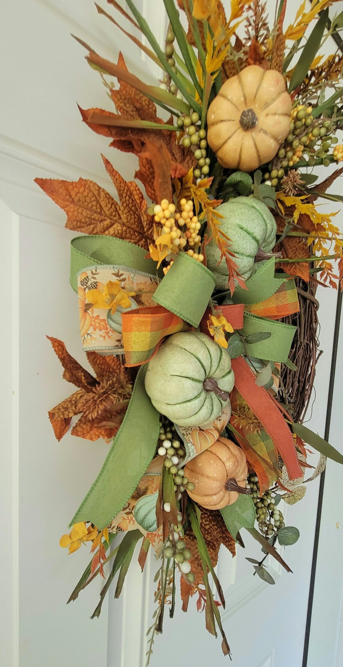 Handmade Autumn Harvest Wreath, Fall Door Decor With Pumpkins and ...
