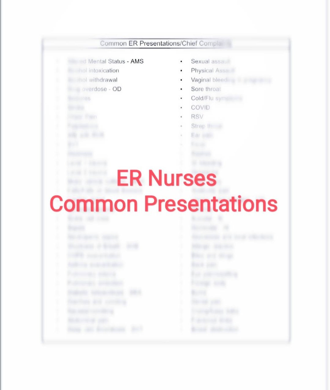 ER Nurse Cheat Sheets, ER Triage Nurse Complaints, Emergency Room ...