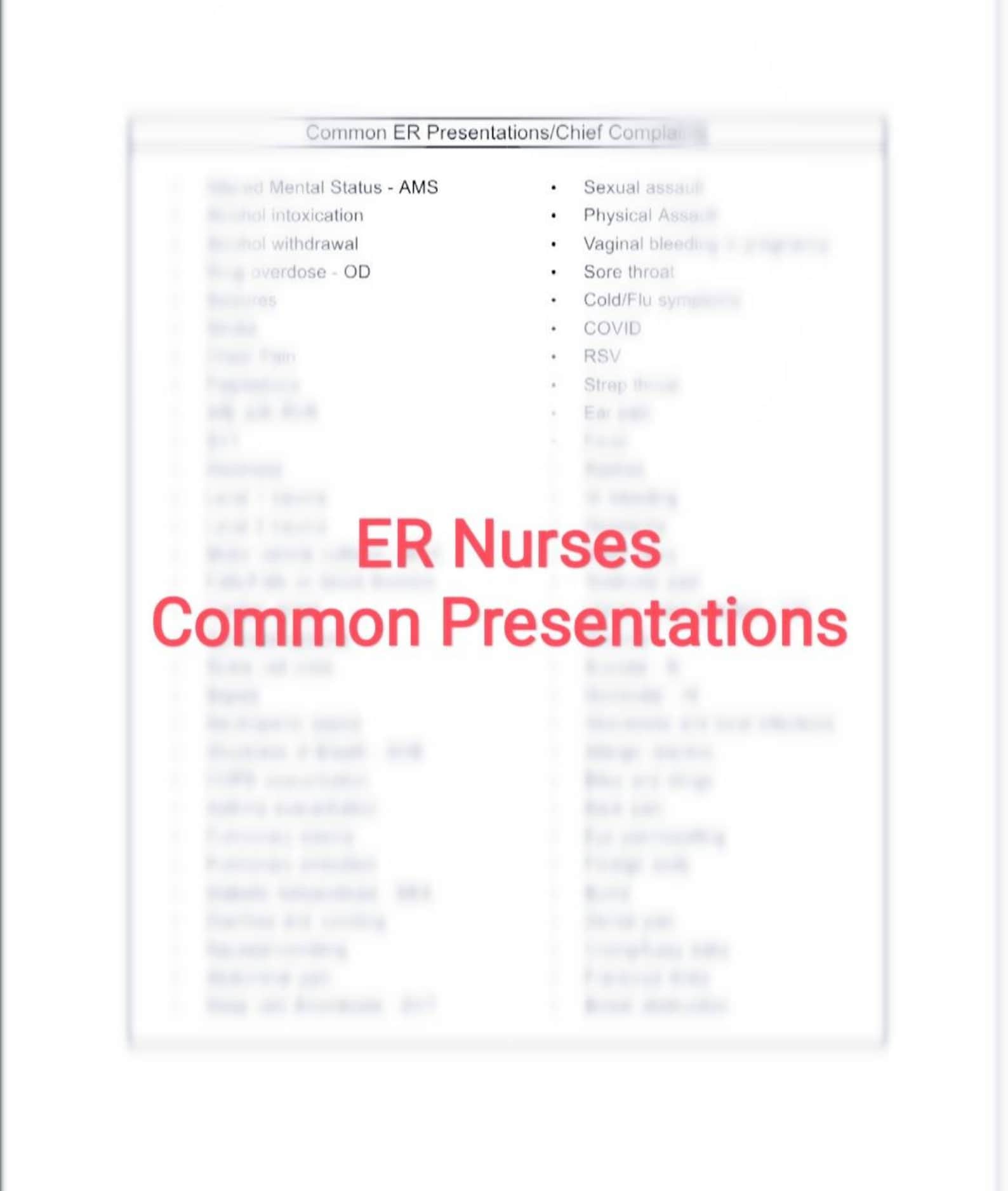 ER Nurse Cheat Sheets, ER Triage Nurse Complaints, Emergency Room ...