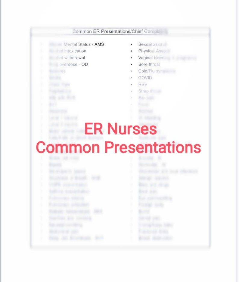 ER Nurse Cheat Sheets, ER Triage Nurse Complaints, Emergency Room Presentations, ER Nurse ...