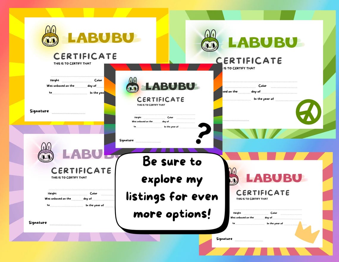 Digital Labubu Birth Certificate & Wallart Editable and Personalized ...