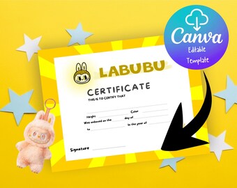 Digital Labubu Birth Certificate & Wallart Editable and Personalized ...
