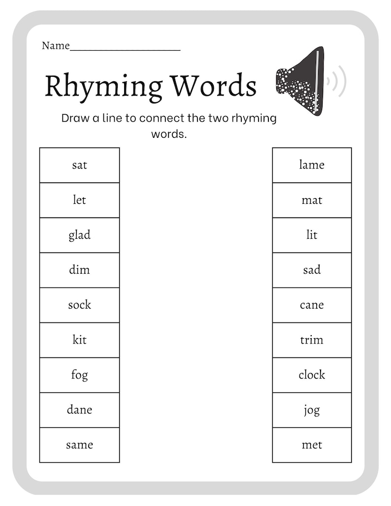 Rhyming Worksheets - Etsy