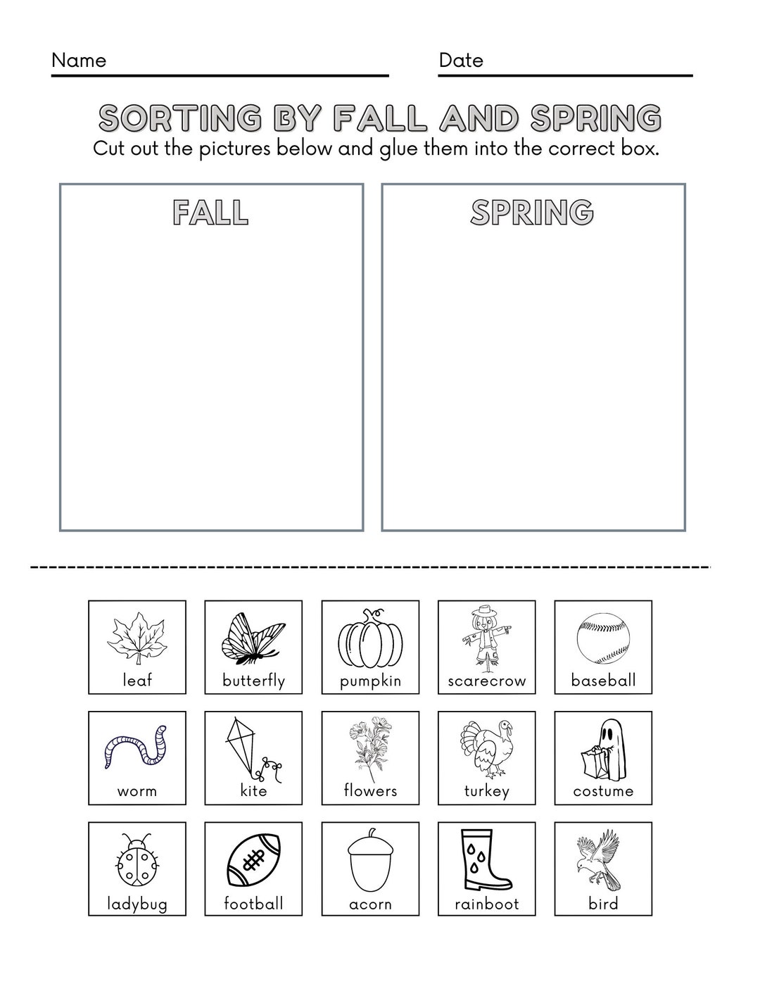 Fall Kindergarten Worksheets - Etsy