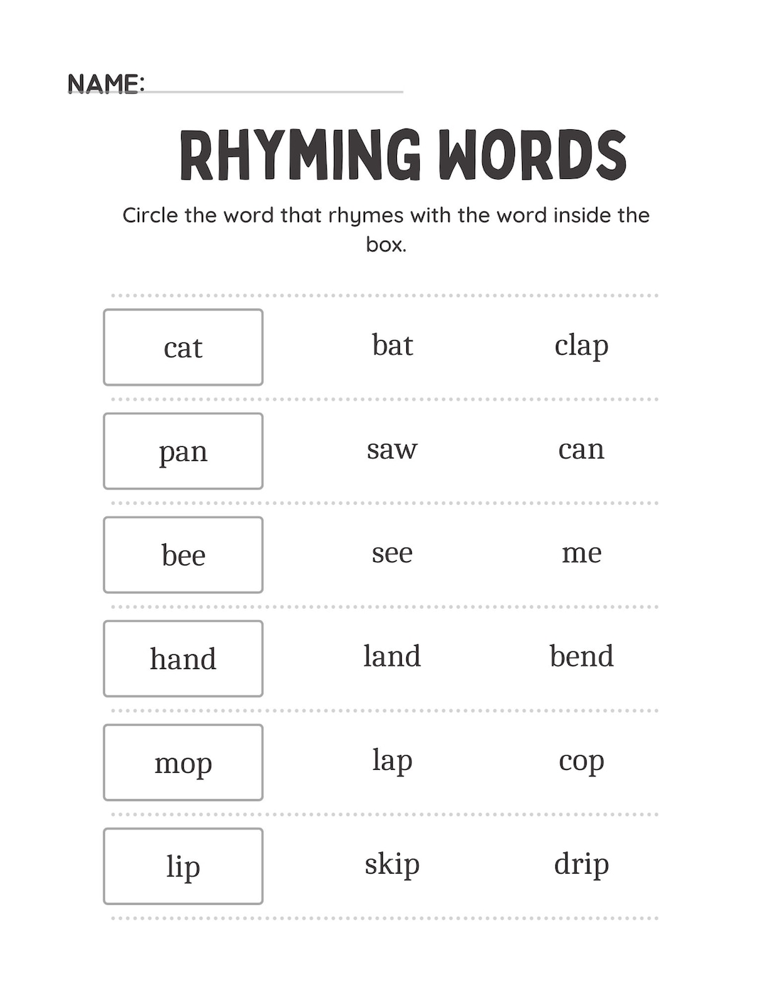 Rhyming Worksheets - Etsy