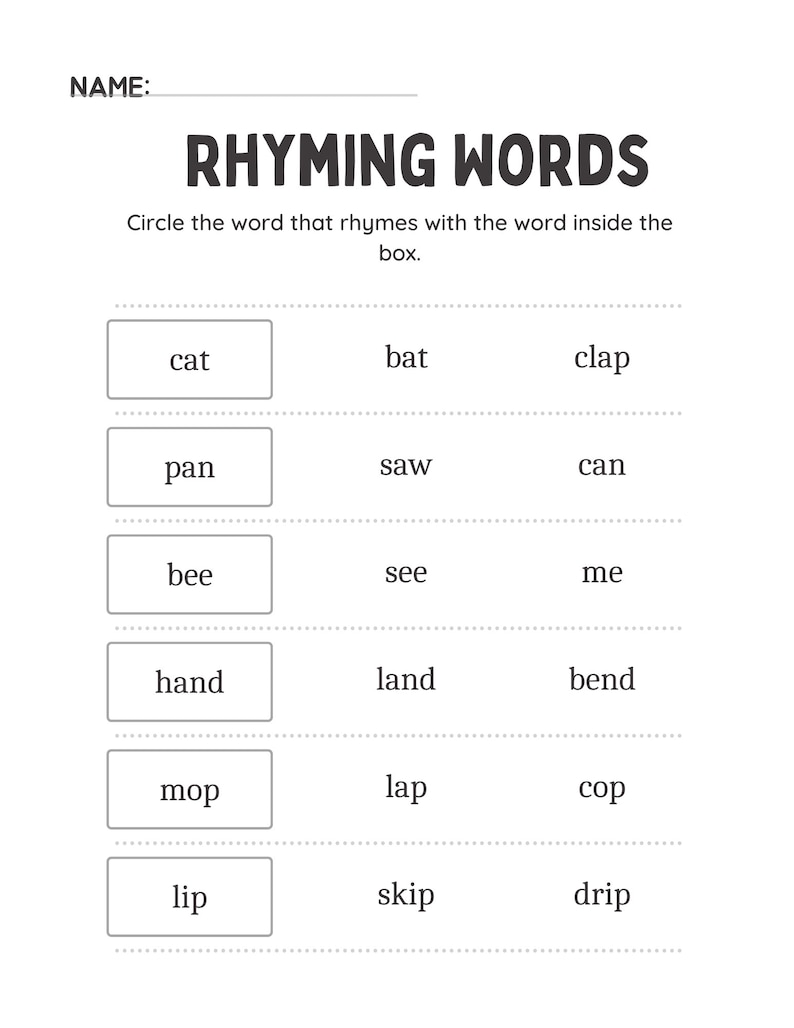 Rhyming Worksheets Etsy rhyming-worksheets-etsy