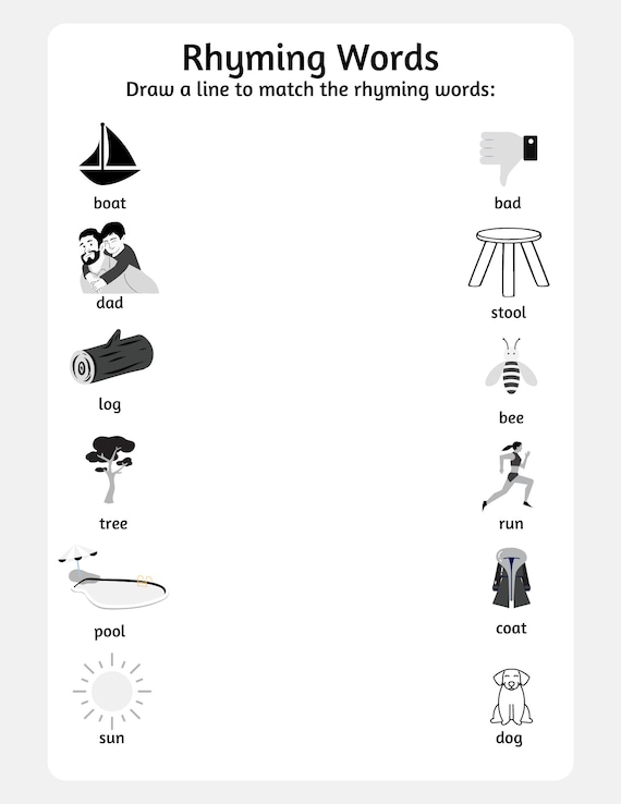 Hoja De Trabajo De Rima Rima Para Niños De Tres Años – Fichas De