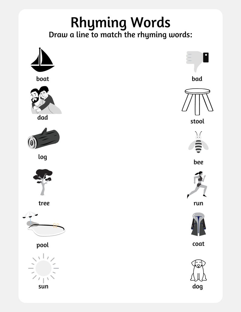 Rhyming Worksheets - Etsy