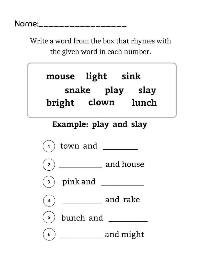 Rhyming Worksheets - Etsy