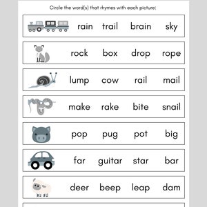 Rhyming Worksheets - Etsy