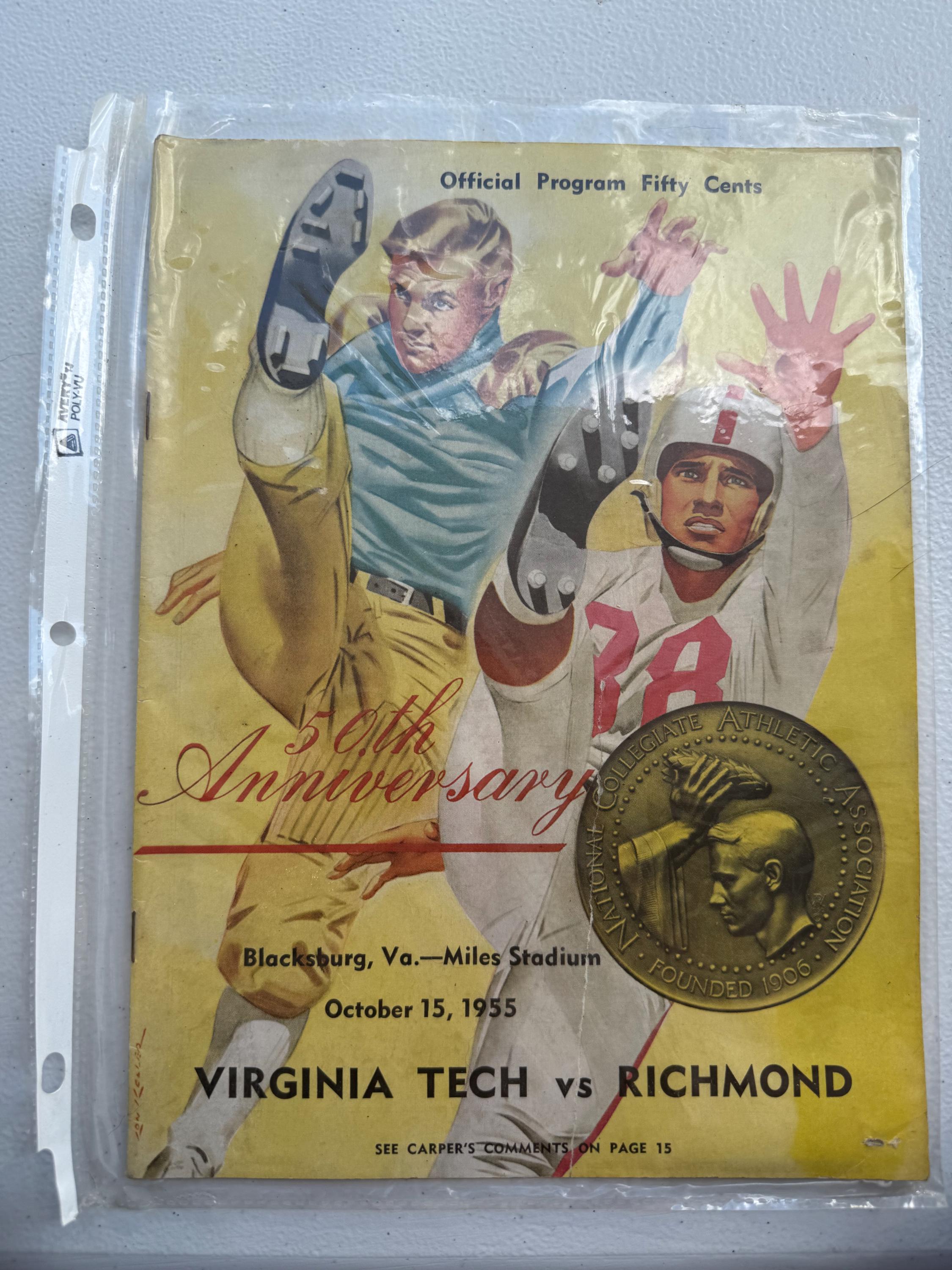 Virginia Tech Vs Richmond 1955 Football Program Vintage Sports ...