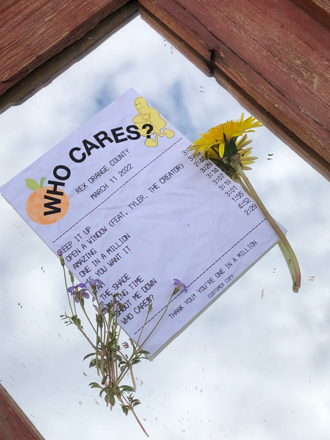 Rex Orange County Print Who Cares? Album List Receipt Die-cut ...