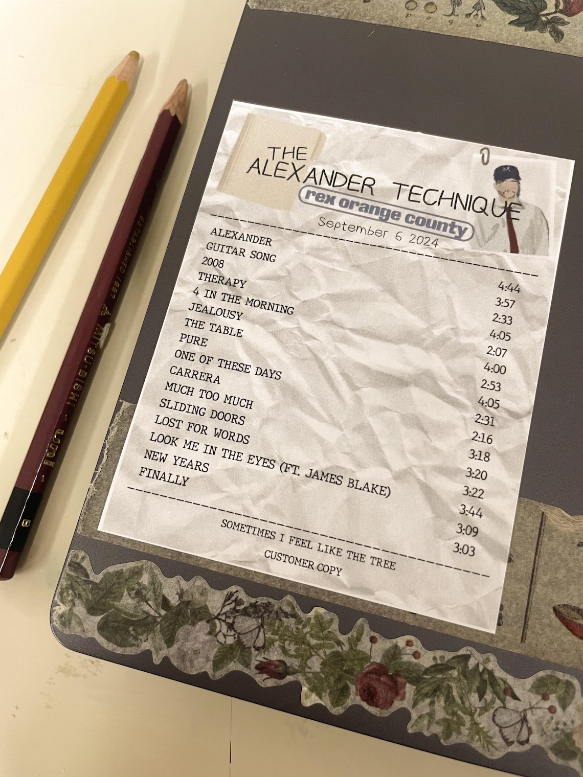 Rex Orange County Alexander Technique Album List Receipt Die-cut ...