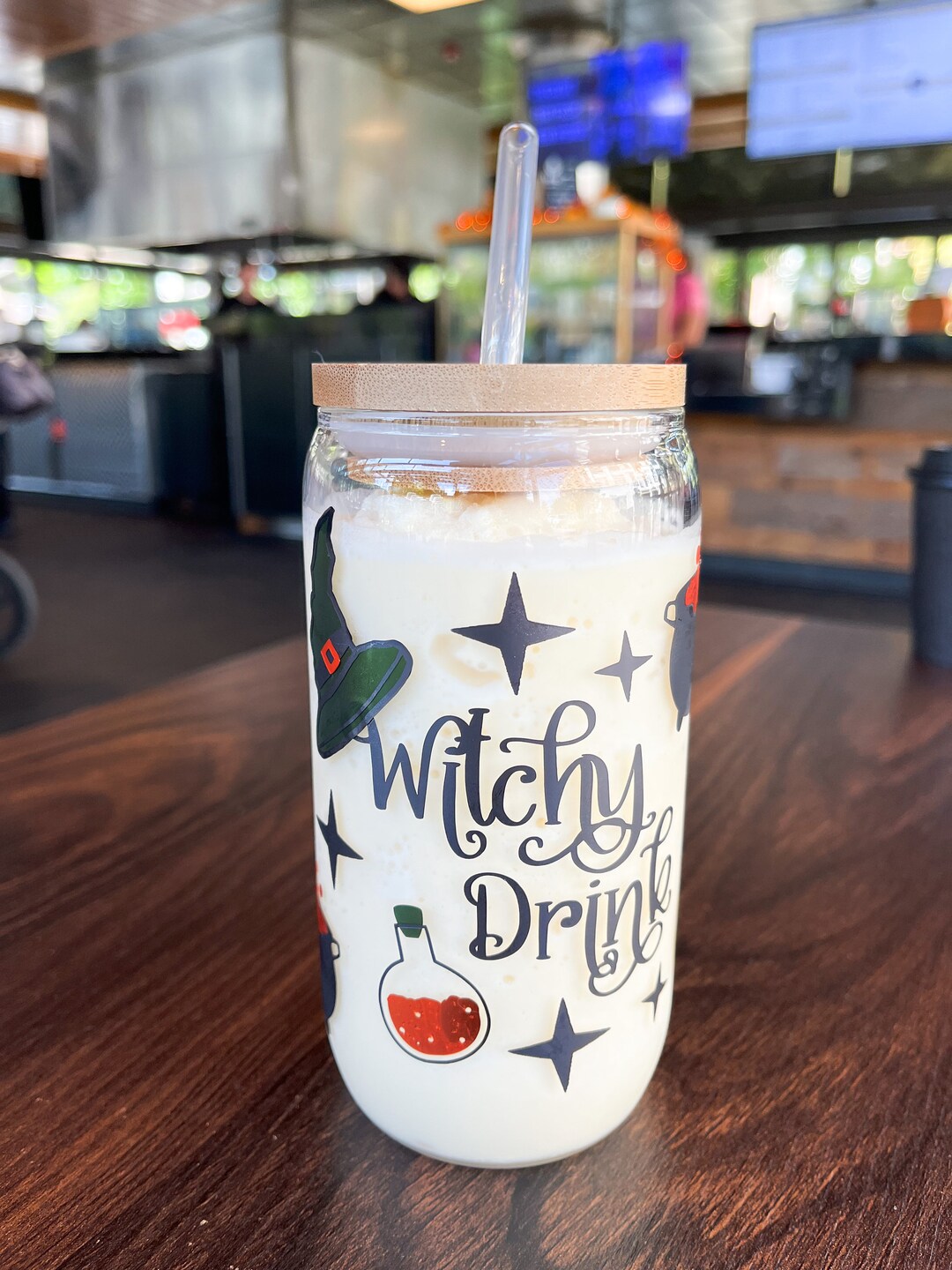 Witch Cup/ Halloween Tumbler/ Fall Cup/ Glass Coffee Cup/ Spooky Coffee ...