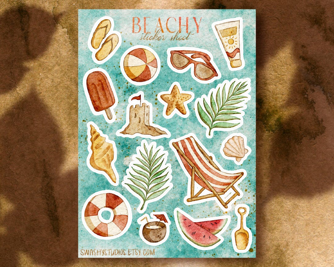 Summer Beachy Sticker Kiss Cut Sheet | Scratchproof Weatherproof Label ...