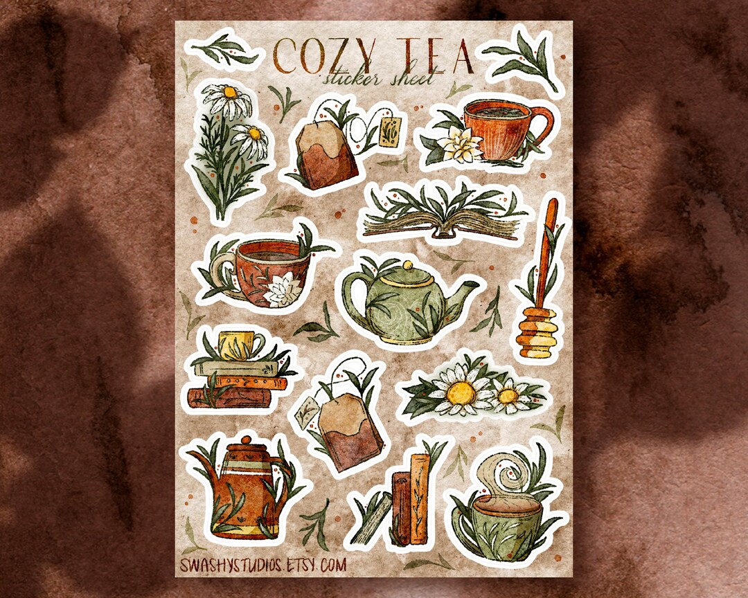 Cozy Tea Sticker Sheet | Kiss Cut Stickers | Cottagecore Boho Book ...