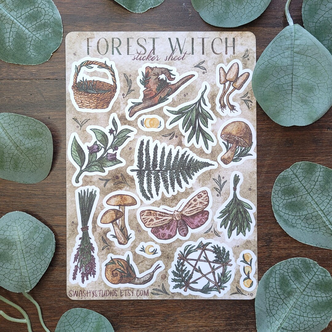 Forest Witch Sticker Sheet | Kiss Cut Stickers | Cozy Wiccan Boho ...