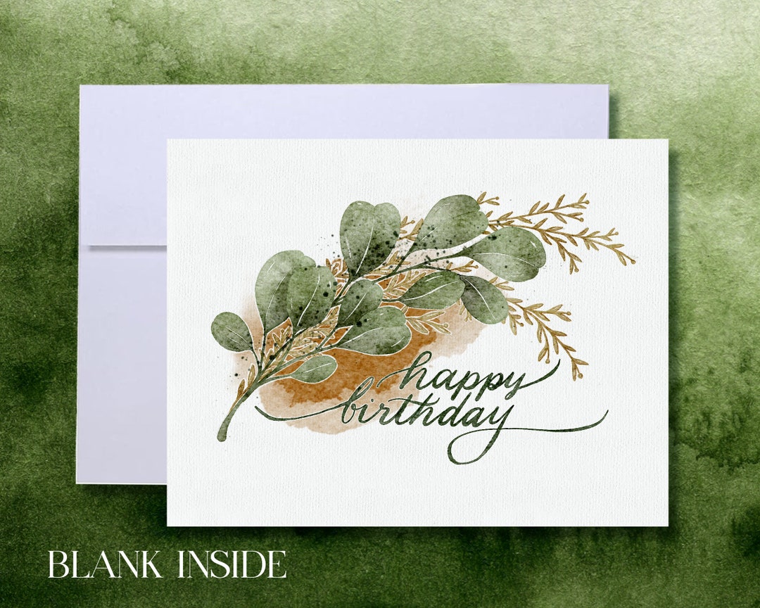 Happy Birthday Eucalyptus Greeting Card | Blank Inside | A2 Greeting ...