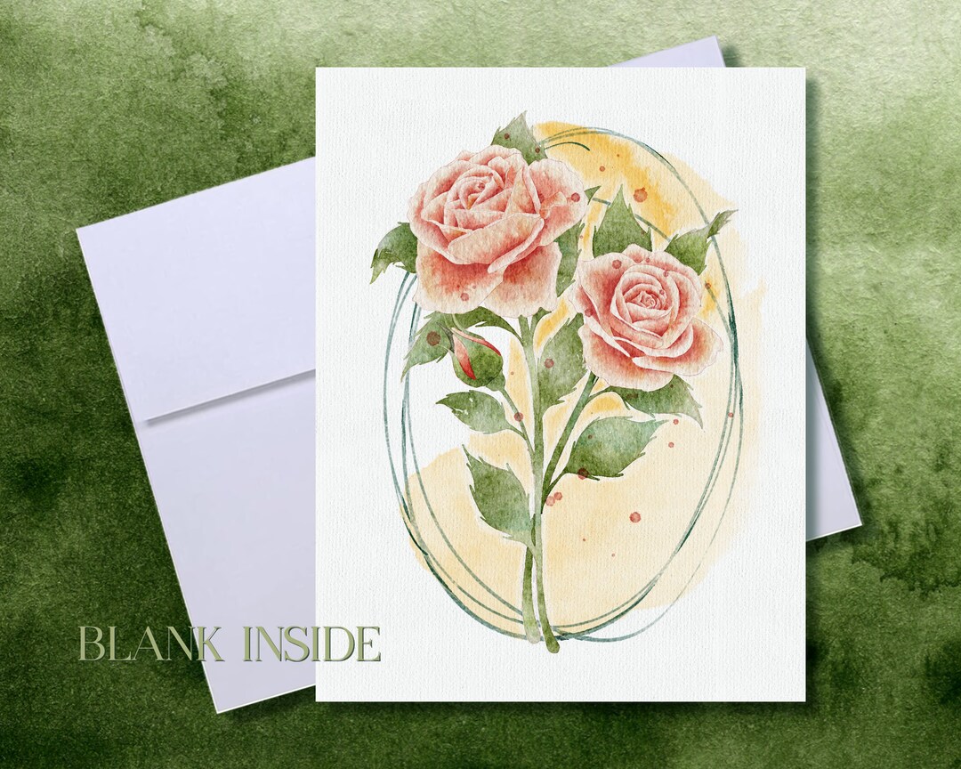 Blank Roses Card | Blank Inside | A2 Greeting Card | Vertical Card ...