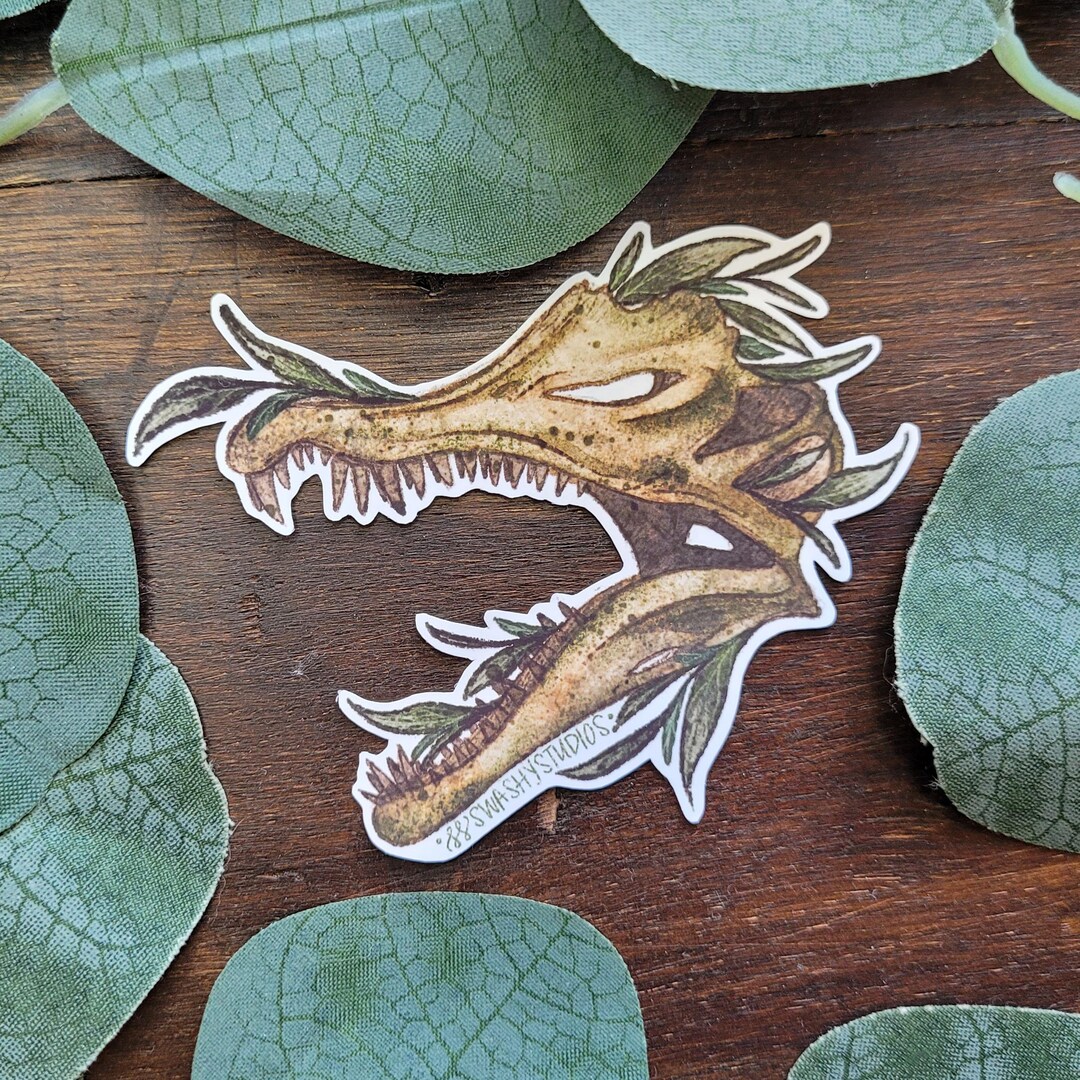 Overgrown Spinosaurus Fossil Sticker | Watercolor Spino Dinosaur Skull ...