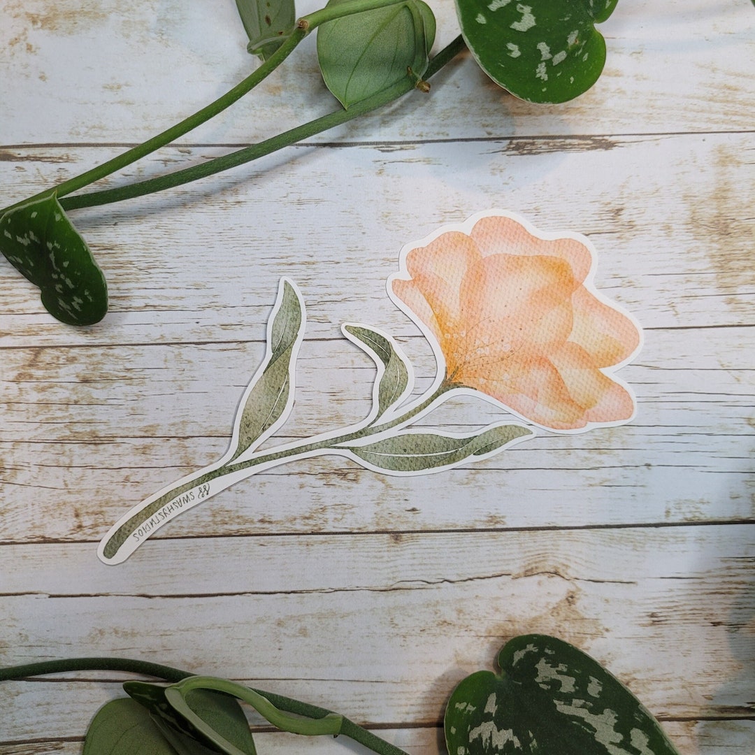 Watercolor Peach Flower Sticker | Floral Summer Loose Watercolor ...