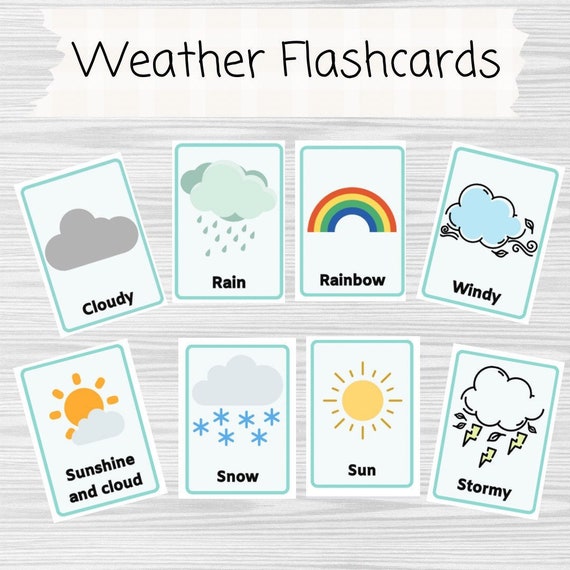 Weather Flashcards Flash Cards for Kids Home Schooling - Etsy