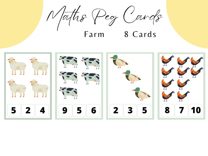 Farm Animals Maths Peg Cards Number Recognition Early Years Development ...