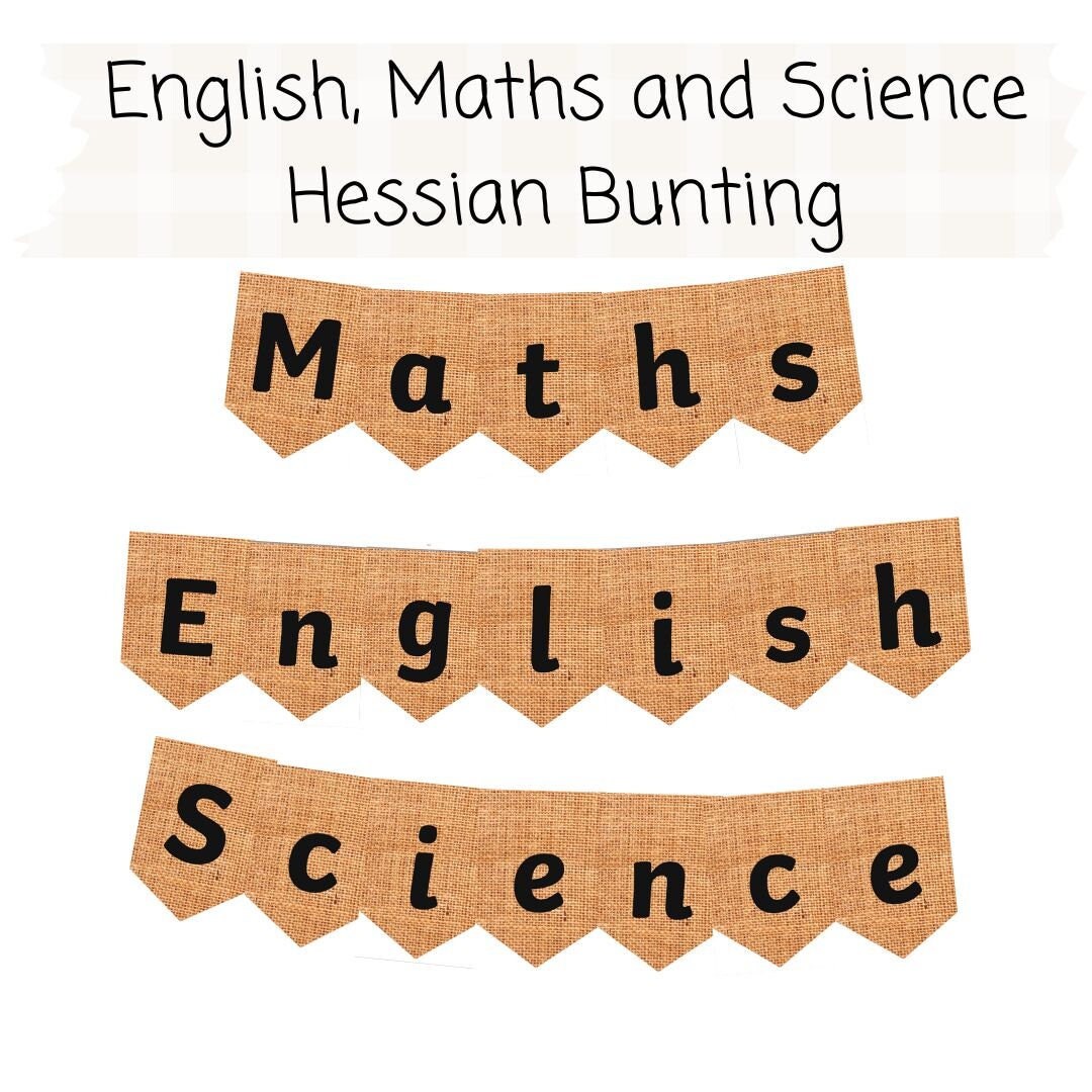 English Maths Science Hessian Bunting Lettering Classroom - Etsy UK