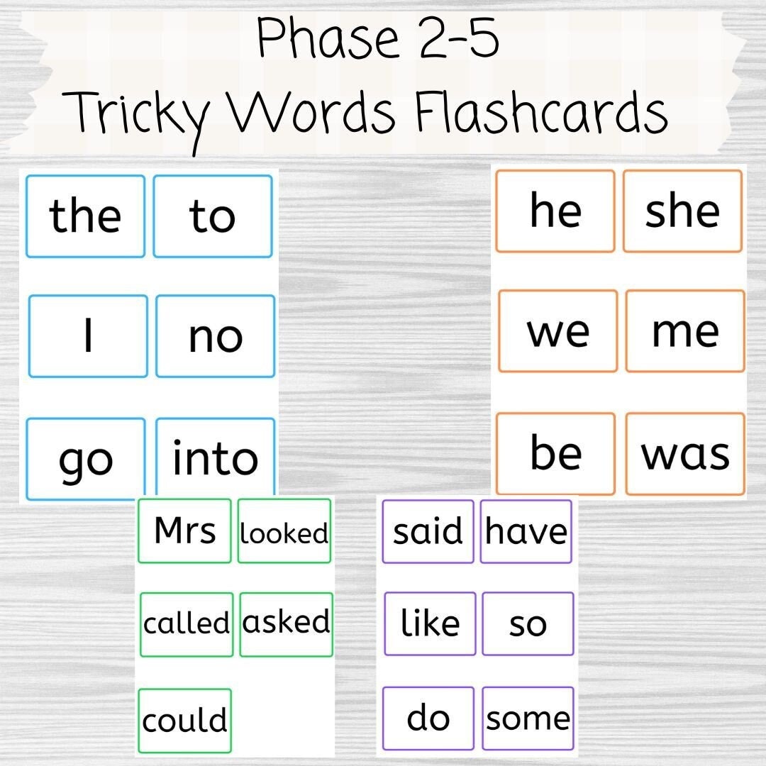 Phase 2 to 5 Tricky Words Flashcards Phonics Learning - Etsy