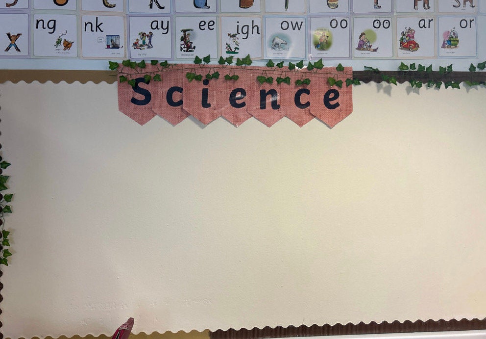 English Maths Science Hessian Bunting Lettering Classroom Display ...