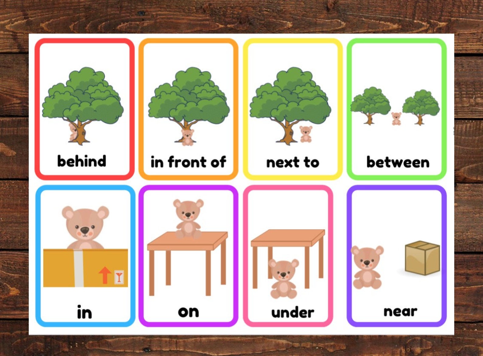 Teddy Bear Prepositions Flashcards - Etsy
