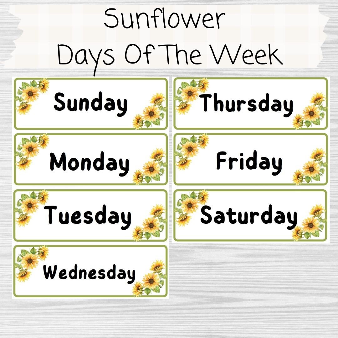Sunflower Days of the Week Back to School Labels Classroom - Etsy