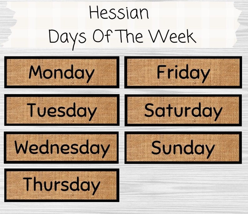 Hessian Days of the Week Display Poster Labels Flashcards - Etsy