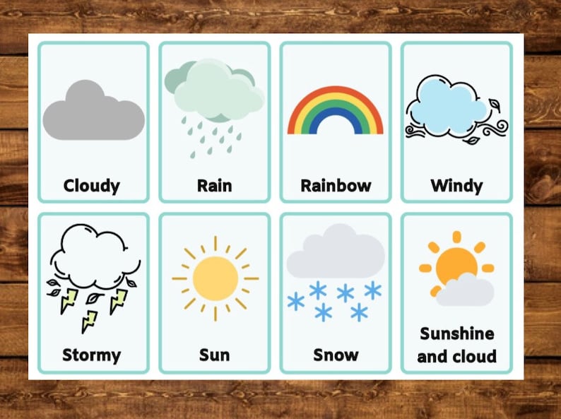 Weather Flashcards Flash Cards for Kids Home Schooling - Etsy