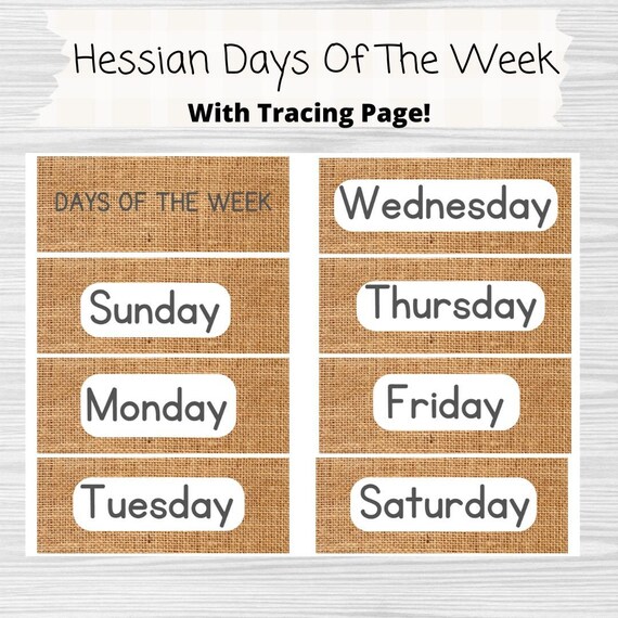 Hessian Days of the Week Display Poster Labels Flashcards - Etsy UK