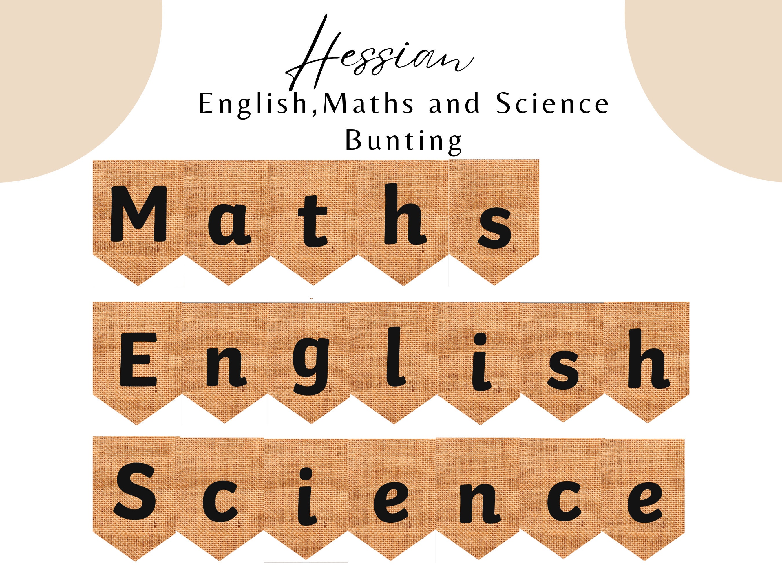English Maths Science Hessian Bunting Lettering Classroom Display ...