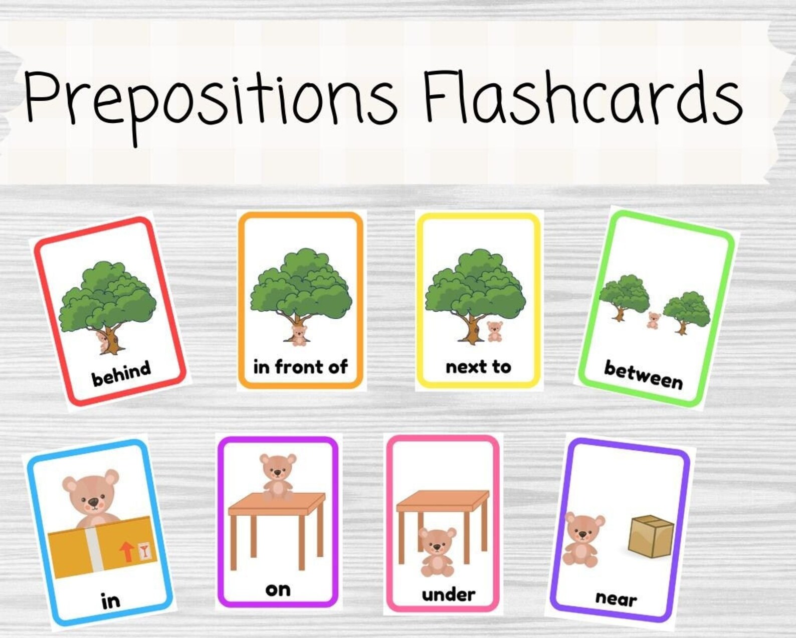 Teddy Bear Prepositions of Place Flashcards-education - Etsy