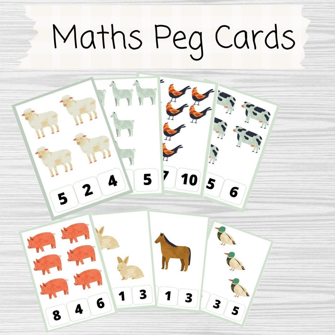 Farm Animals Maths Peg Cards Number Recognition Early Years - Etsy