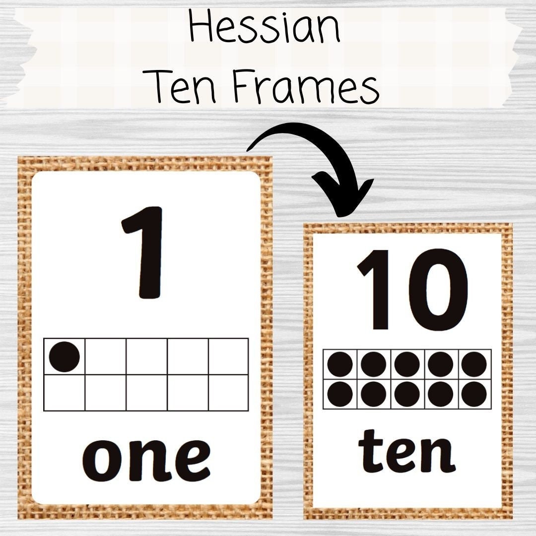 Hessian Natural Ten Frames Activity Printablelearn to Count - Etsy