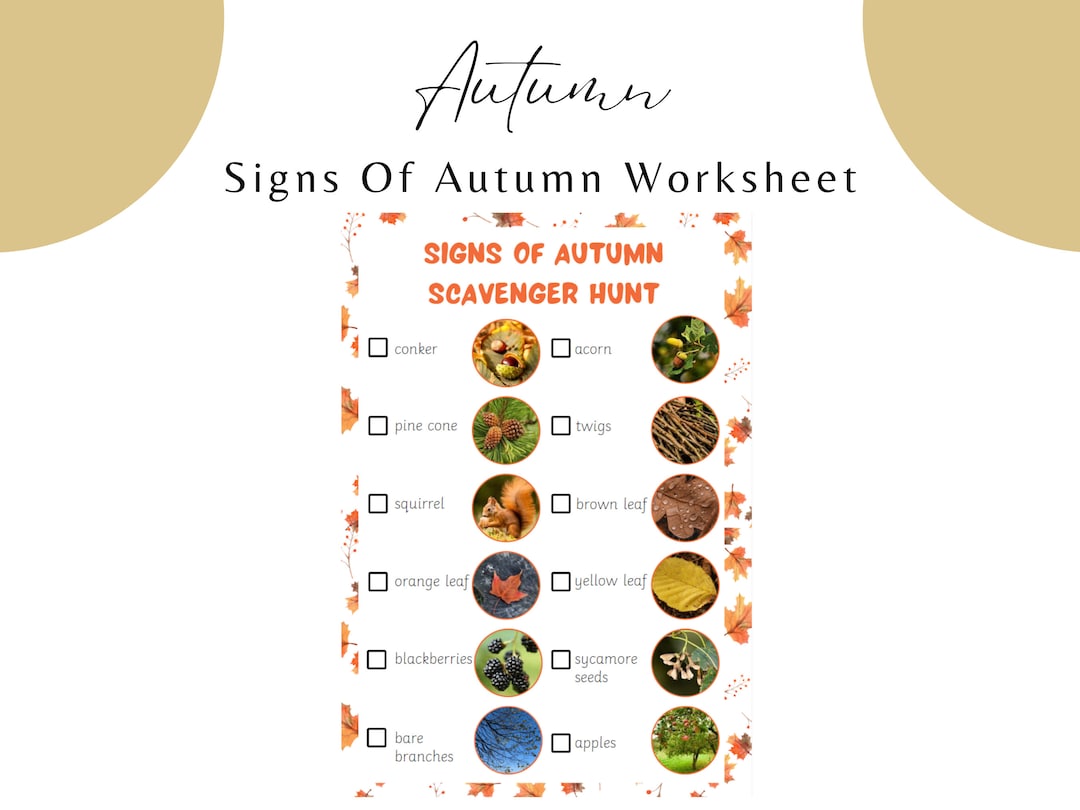 Signs of Autumn Worksheet Scavenger Hunt Checklist - Etsy